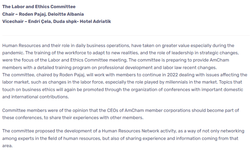 Labor & Ethics Committee | AmCham Albania